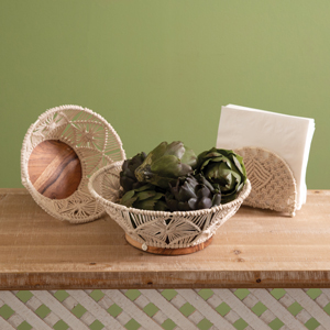 Set of Two Wood and Macrame Bowls | CTW Home Collection
