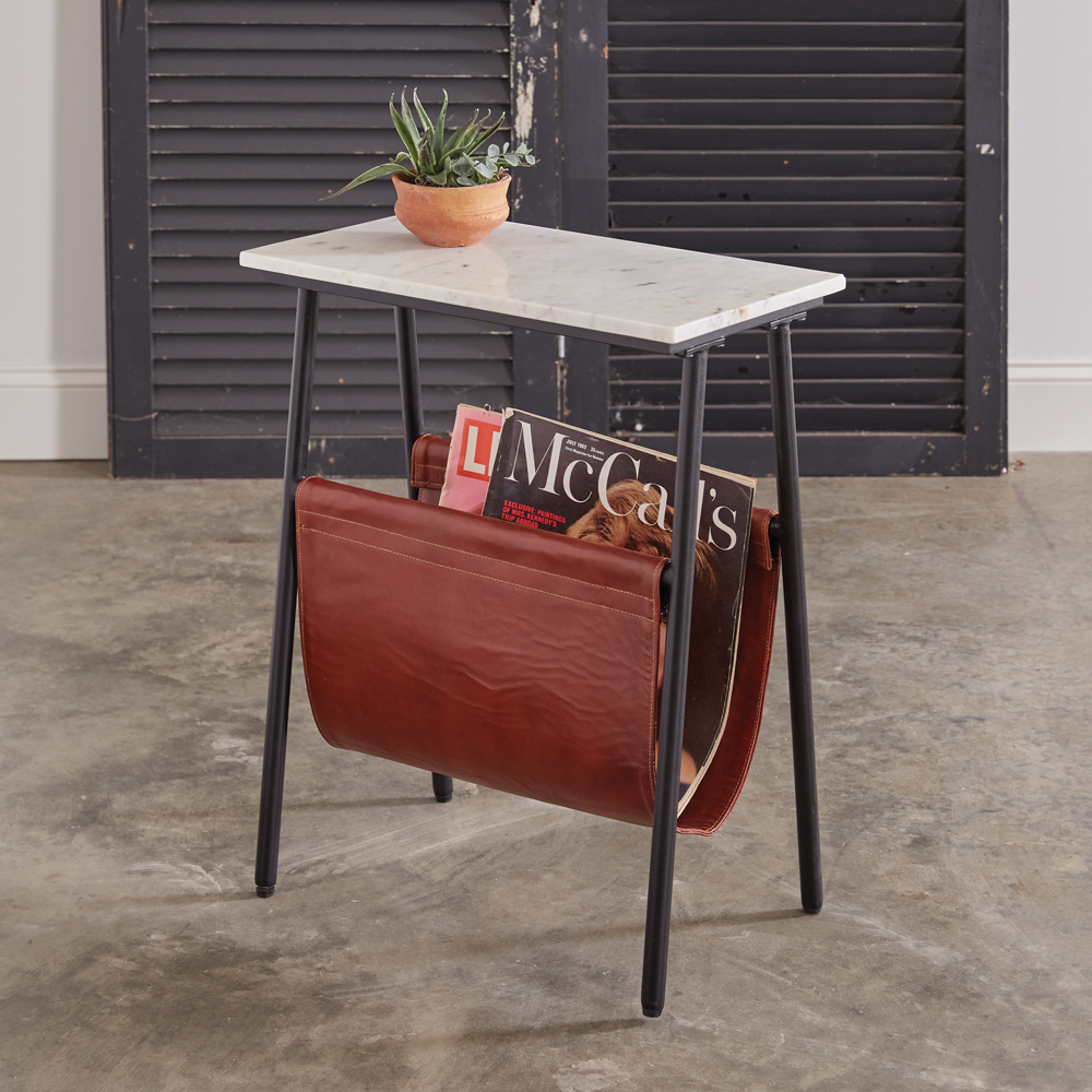 Marble Top Leather Sling Side Table | CTW Home Collection