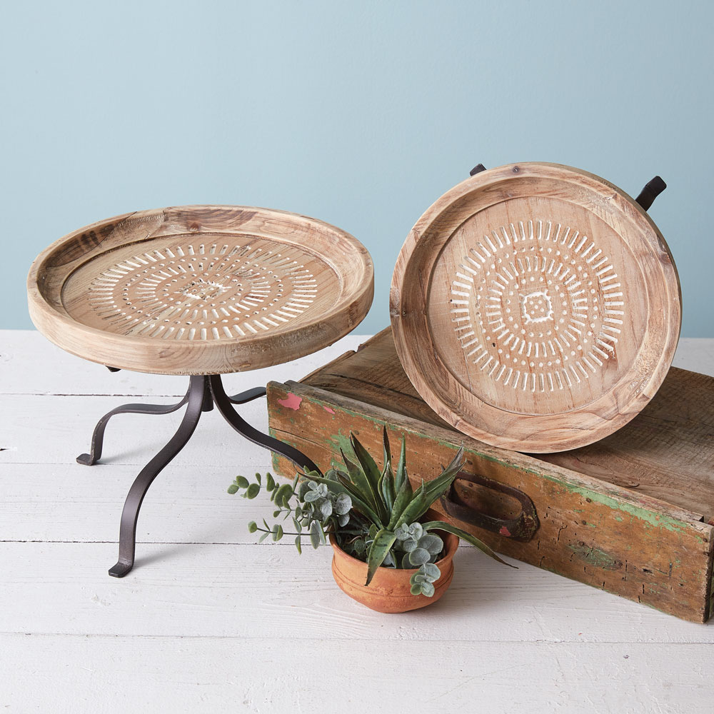 Set of Two Carved Wood Dessert Stands | CTW Home Collection