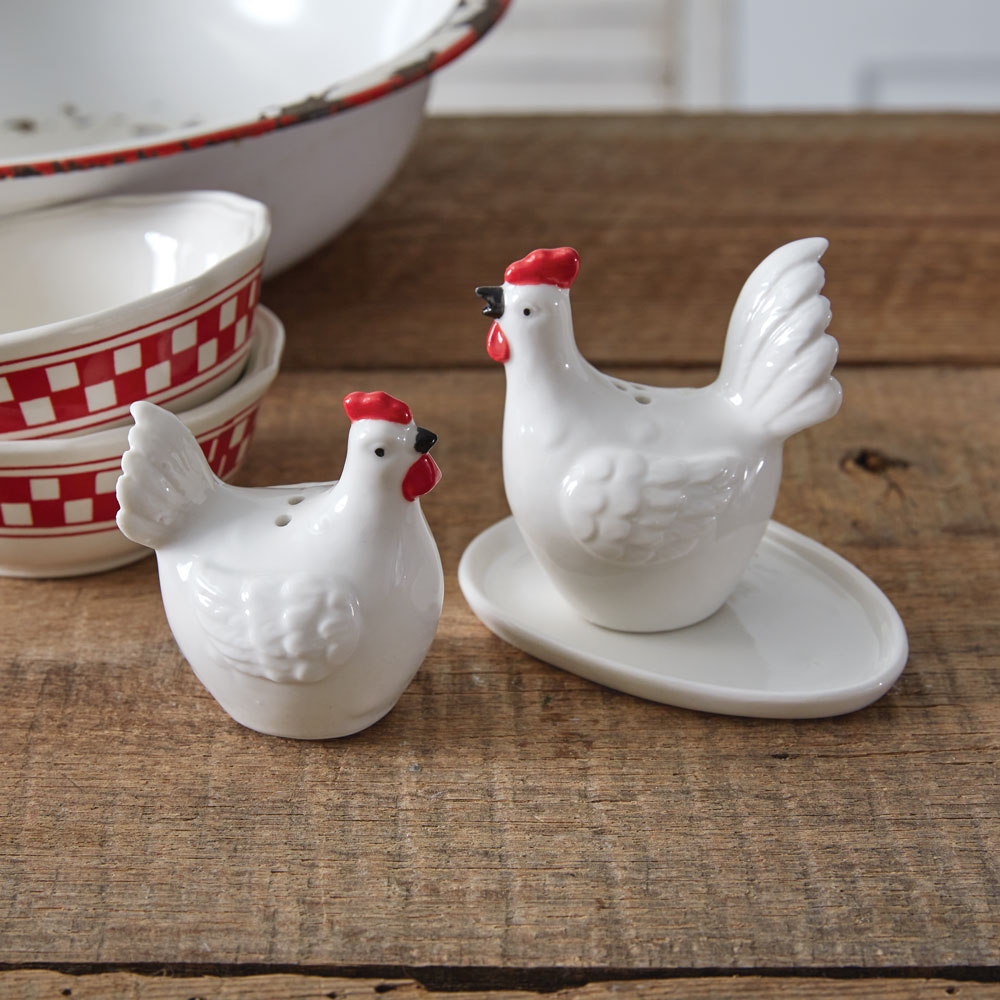 Hen and Rooster Salt and Pepper Shakers with Egg Plate | CTW Home ...