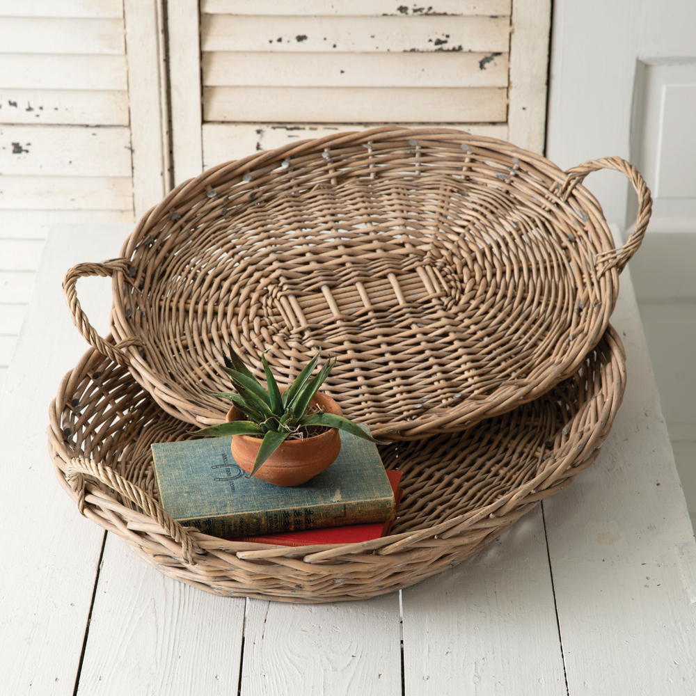 Set of Two Large Oval Wicker Trays | CTW Home Collection