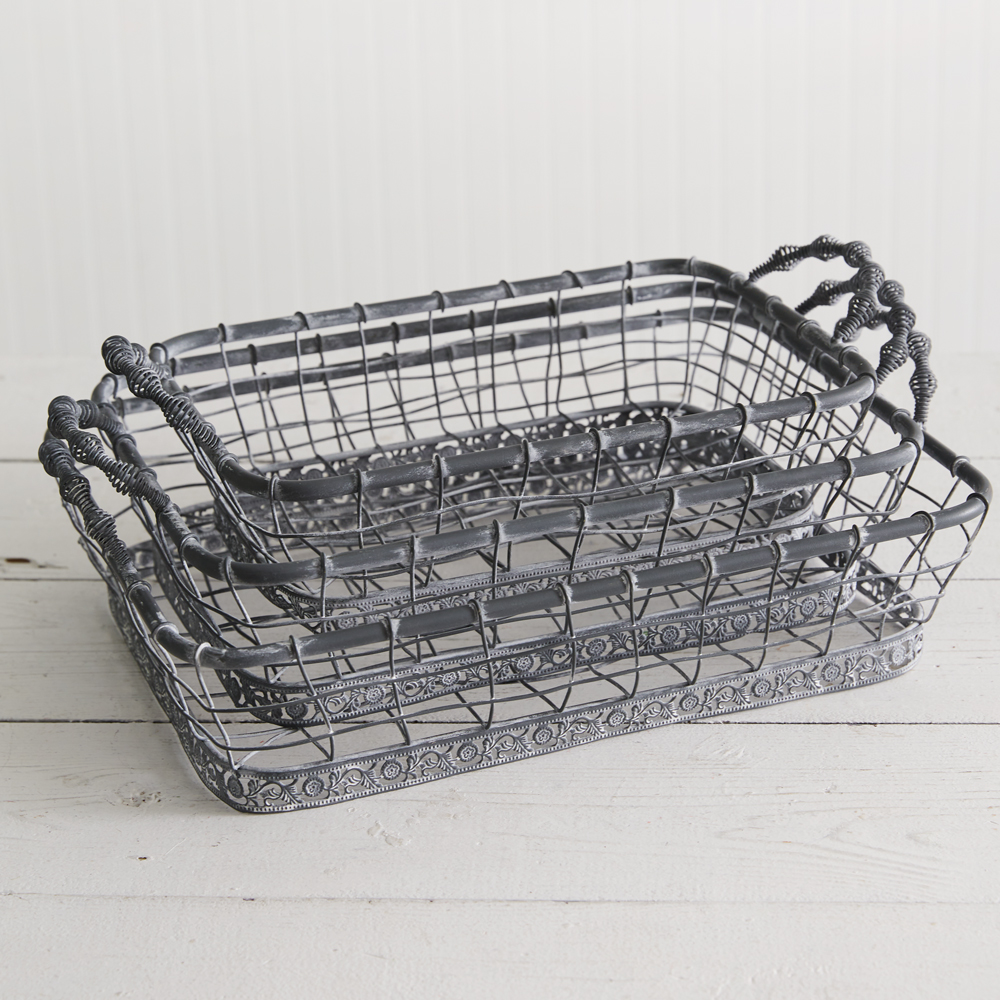 Set of Three Rectangular Wire Baskets | CTW Home Collection